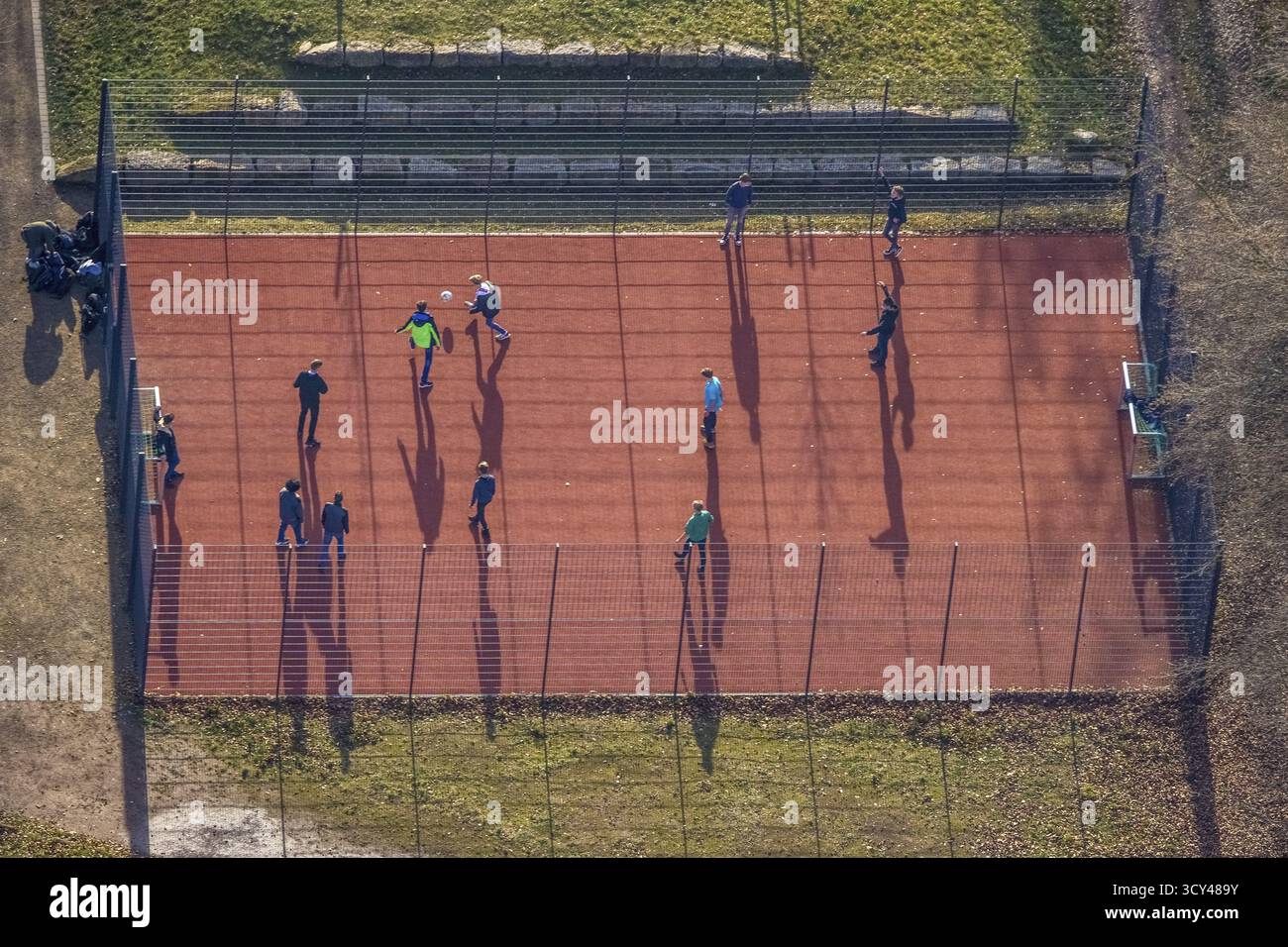 Aerial view, youth football pitch, fenced sports field, Koenigsmuenster ...