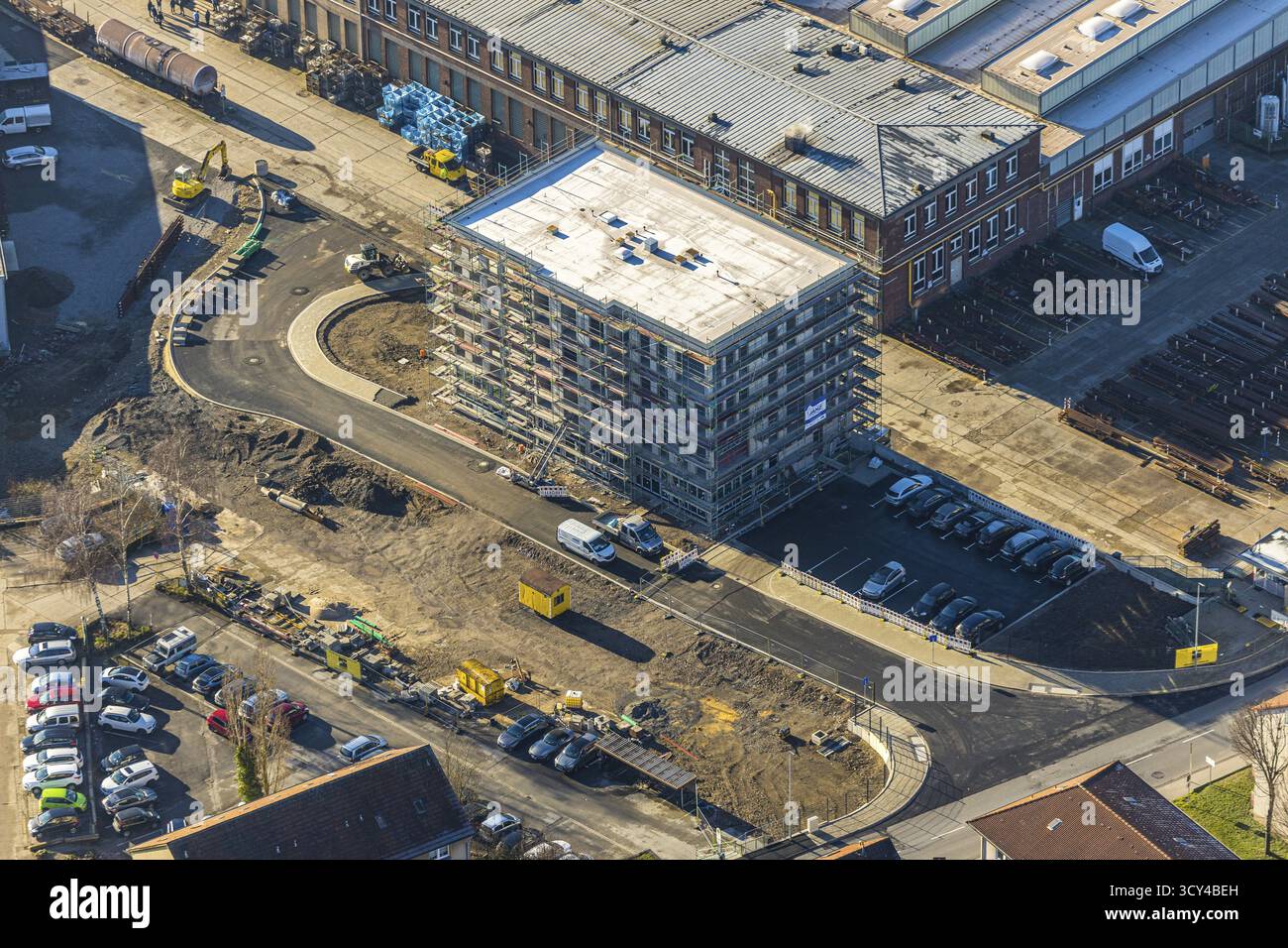 Aerial view, Kronenstrasse access road with new construction to the ...
