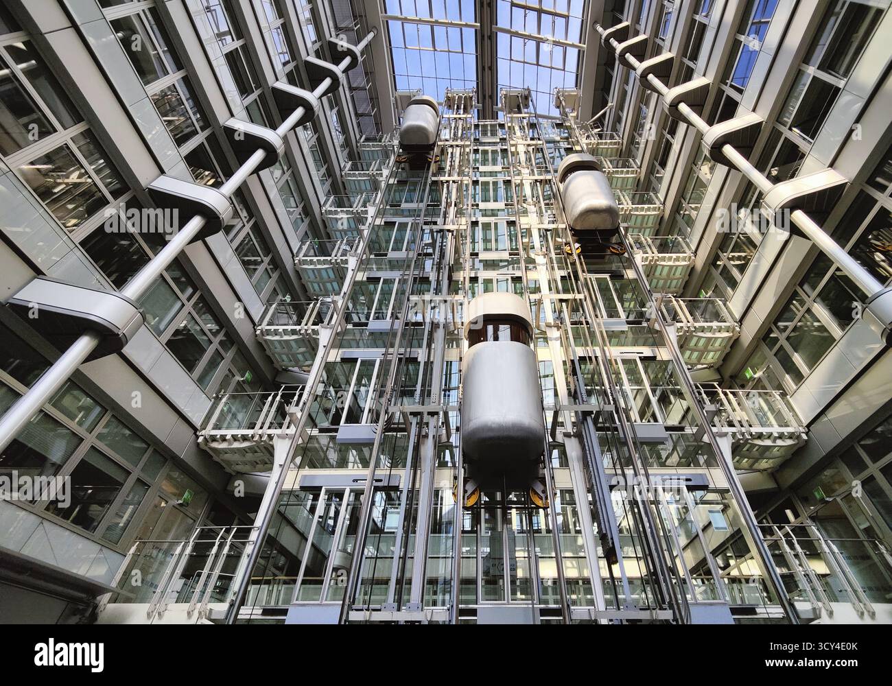 Atrium with three panoramic lifts, interior lift, Ludwig-Erhard-Haus ...
