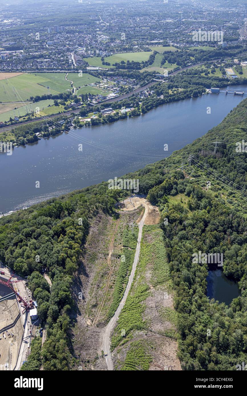 Aerial view, RWE has completely emptied the large upper reservoir for ...