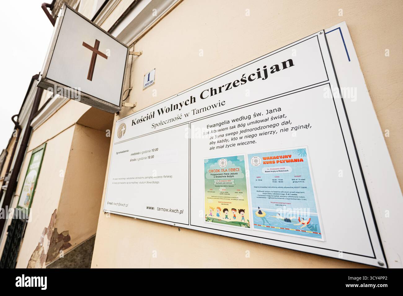 Tarnow, Poland - October 10, 2025: Church protestant bulletin board ...