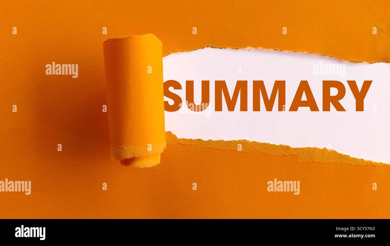 The Word SUMMARY Revealed by Ripping Bright Orange Paper, Conceptual ...