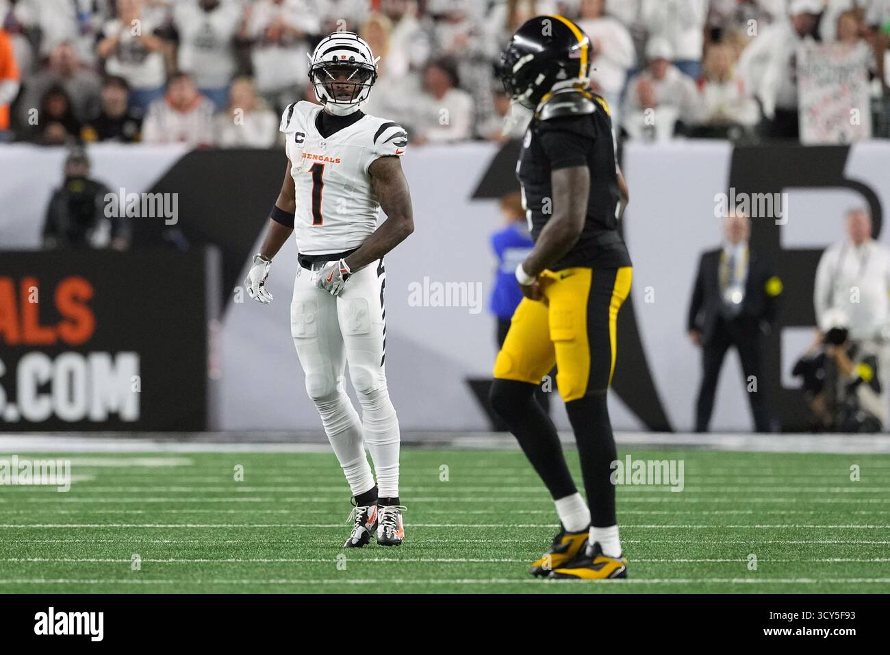 Cincinnati Bengals wide receiver Ja'Marr Chase (1) looks toward ...