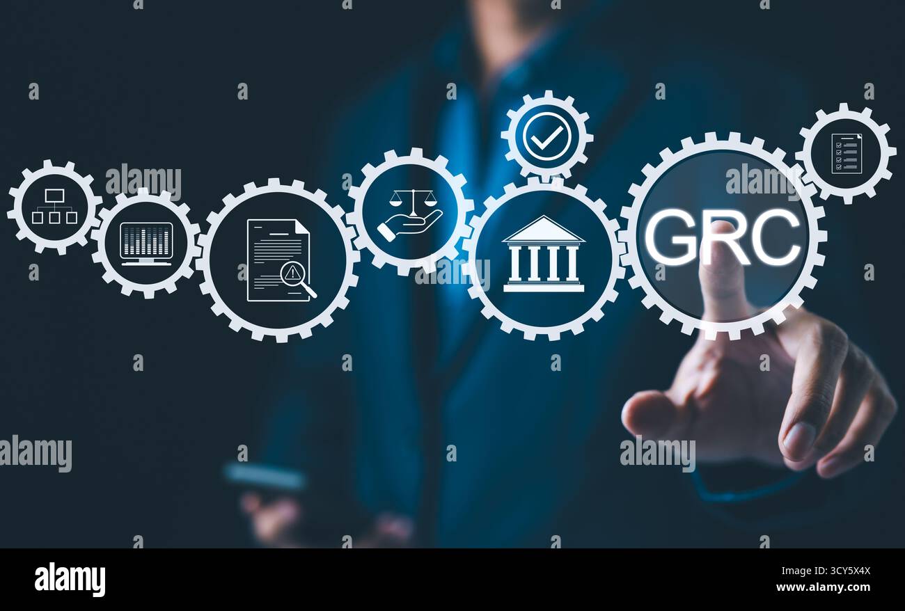 GRC Governance Risk Compliance Concept. Businessman with GRC governance ...