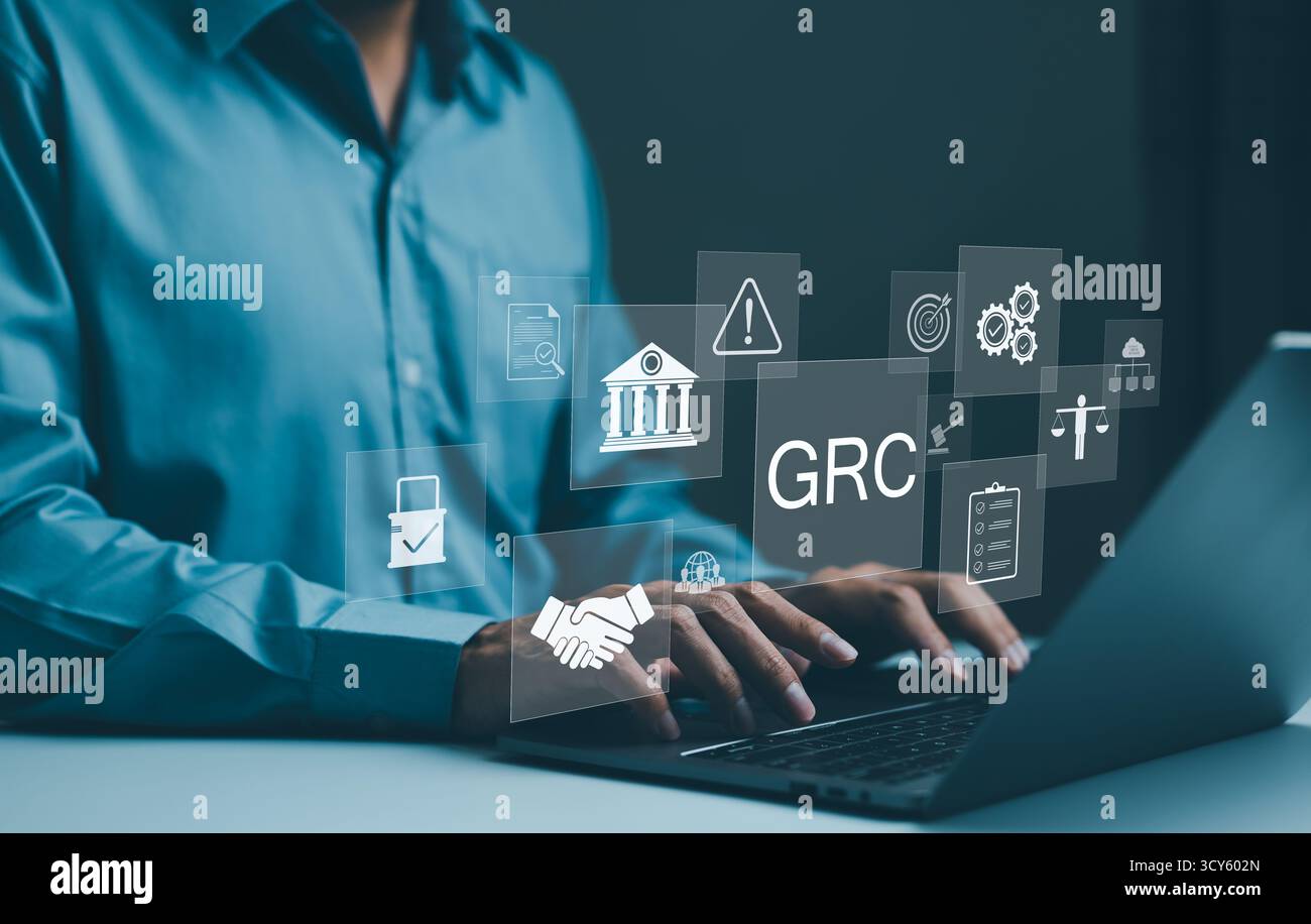 GRC Concept. Governance Risk and Compliance, Businessman with GRC ...