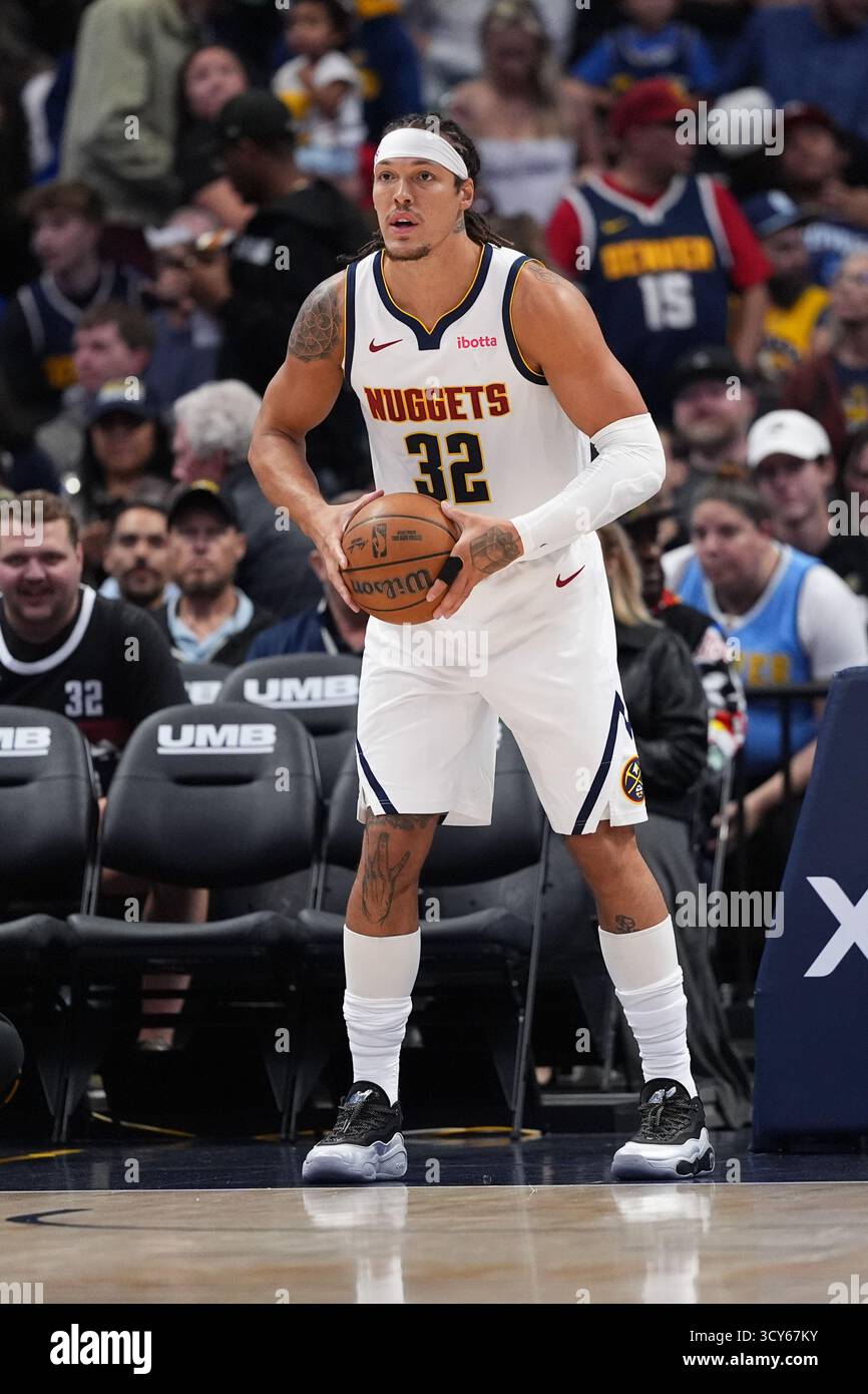Denver Nuggets forward Aaron Gordon (32) looks to inbound the ball against the Chicago Bulls ...