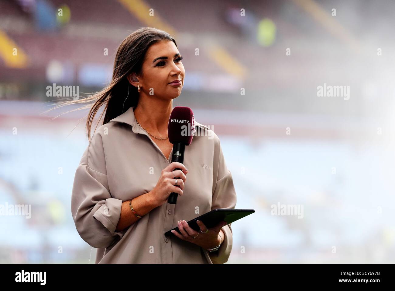 Presenter Kate Tracey during the Premier League match at Villa Park ...