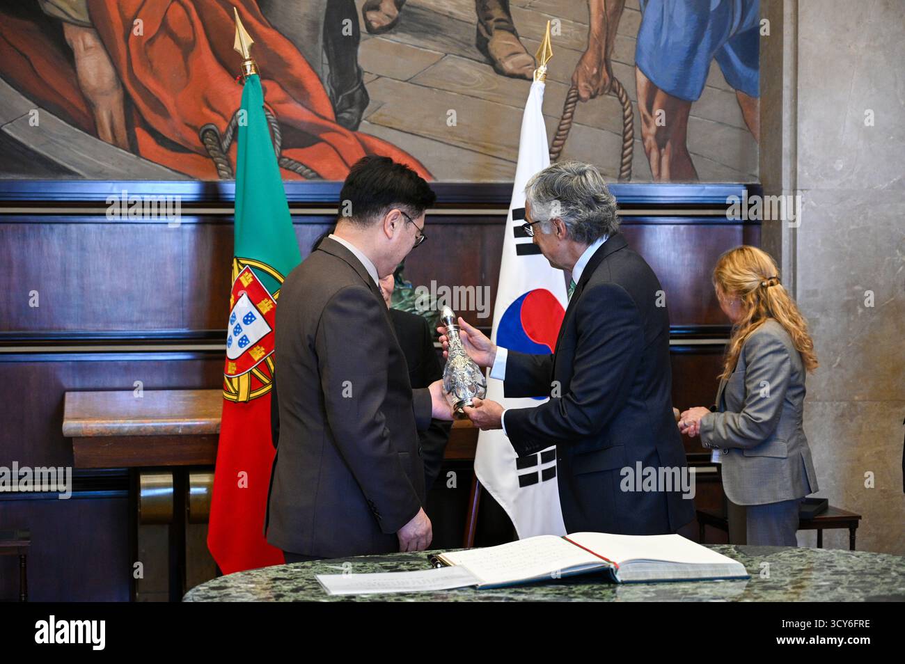 Lisbon, Portugal. 17 October 2025. Woo Wonshik, Speaker of the National ...