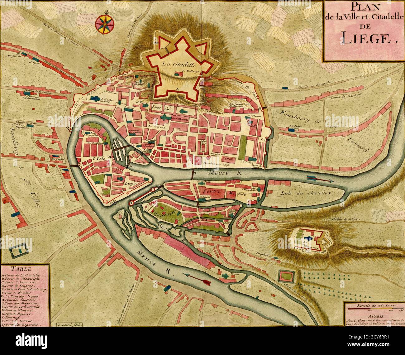 Antique cartographic representation of Liege, depicting urban design ...
