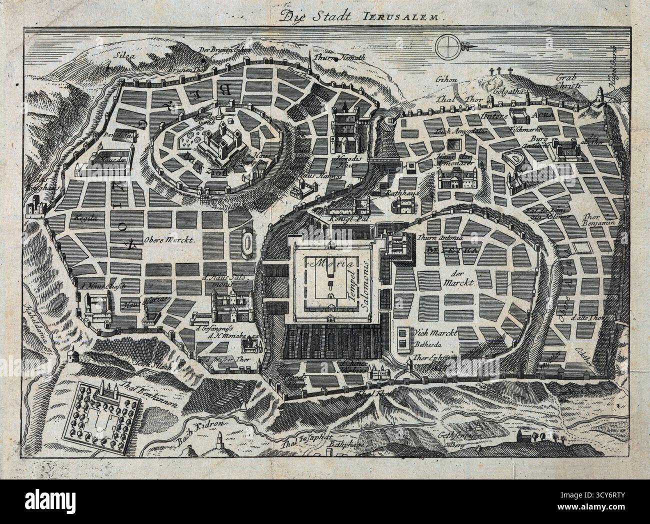 JERUSALEM - MAR 3, 2025 - Antique map of Jerusalem from a historical ...