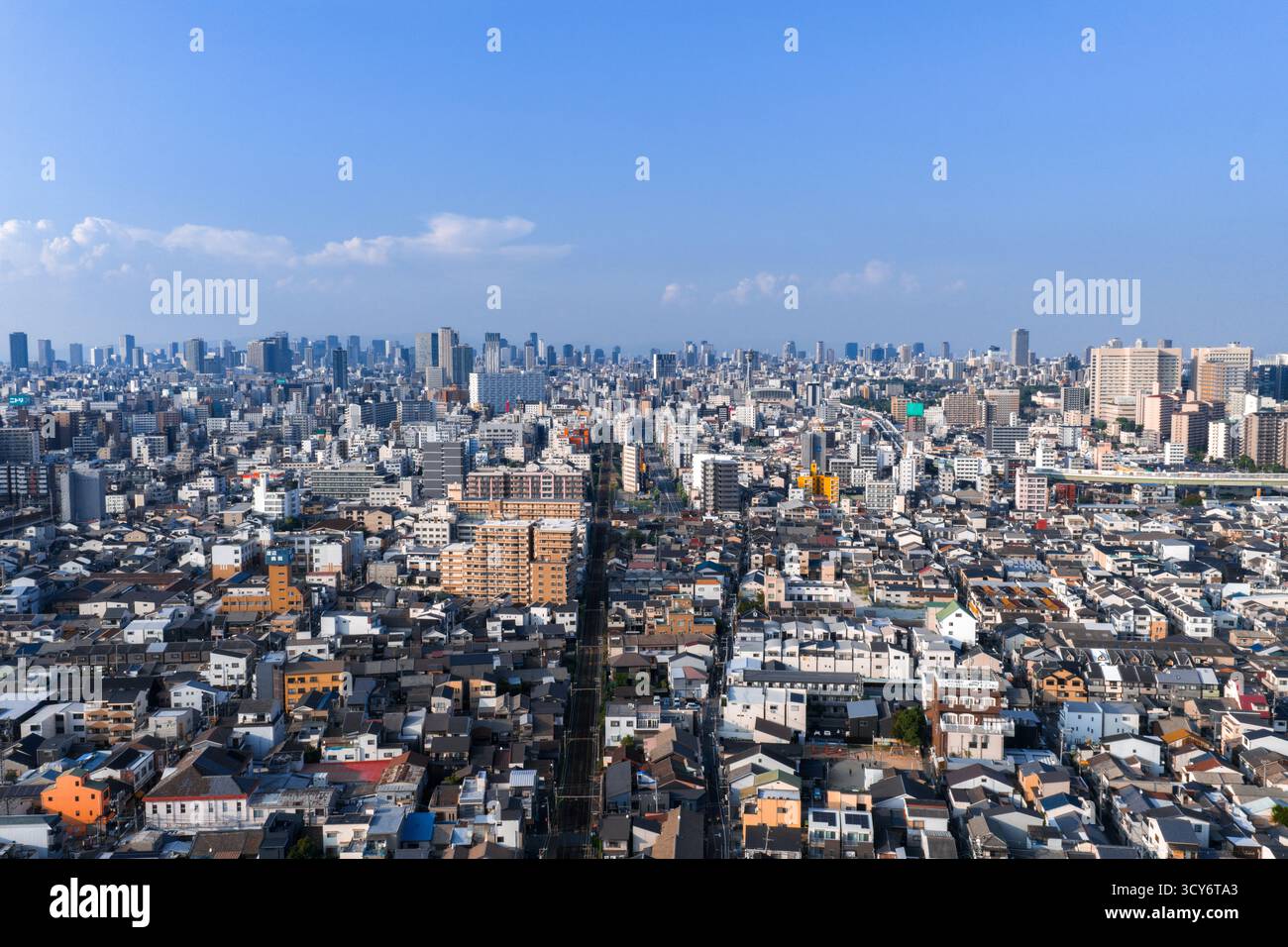 Aerial panorama of Osaka cityscape with Osaka Castle in daylight Stock ...