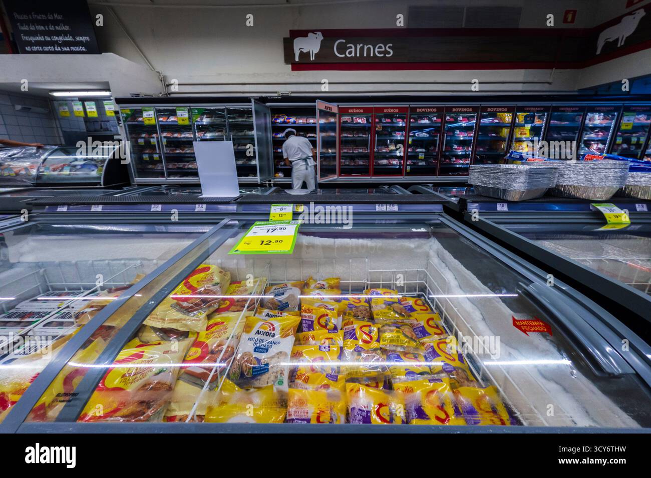 Sao Paulo, Brazil, August 8, 2025. A refrigerator with different cuts ...