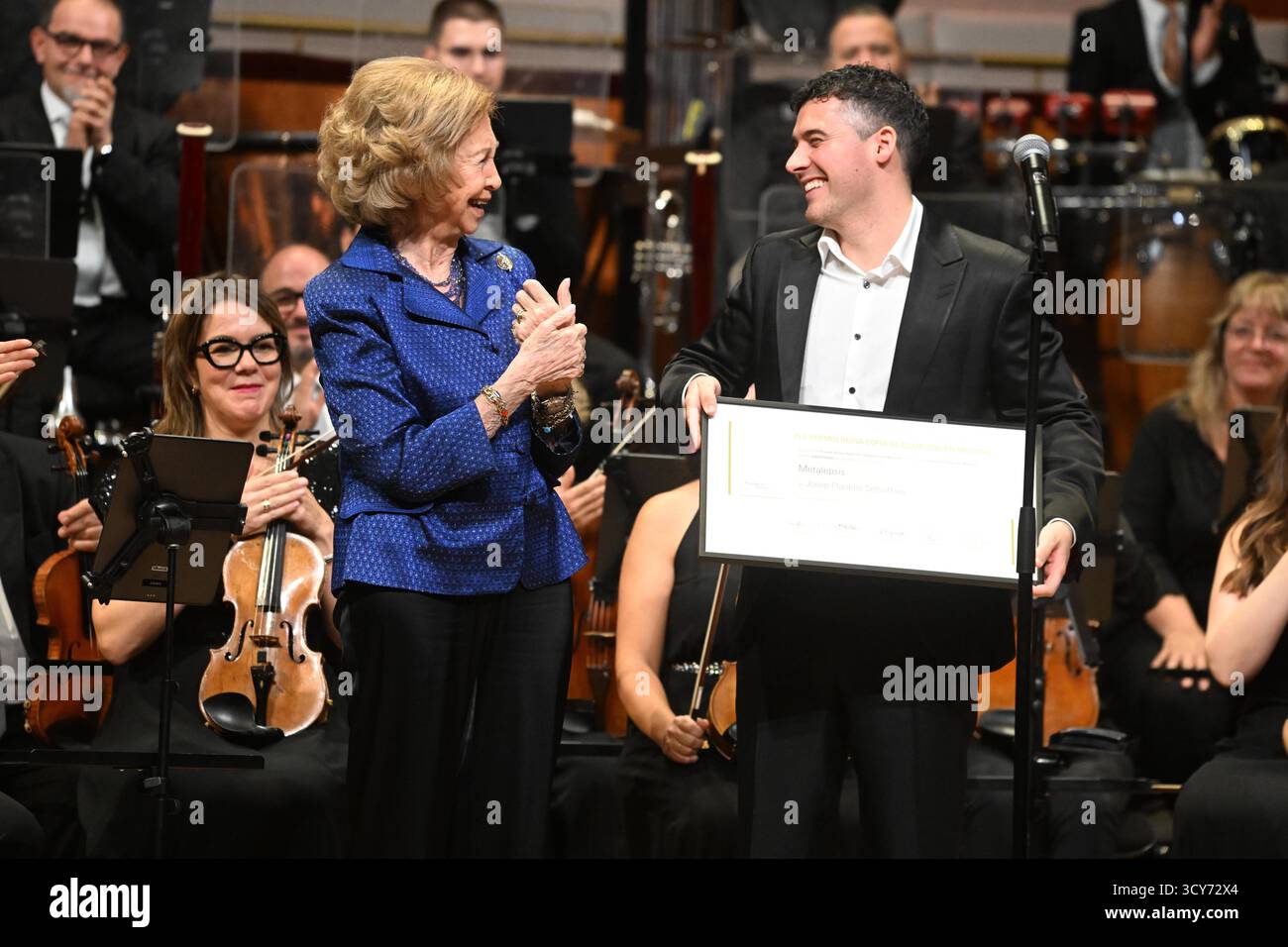 Queen Sofía with the Valencian composer Josep Planells Schiaffino ...