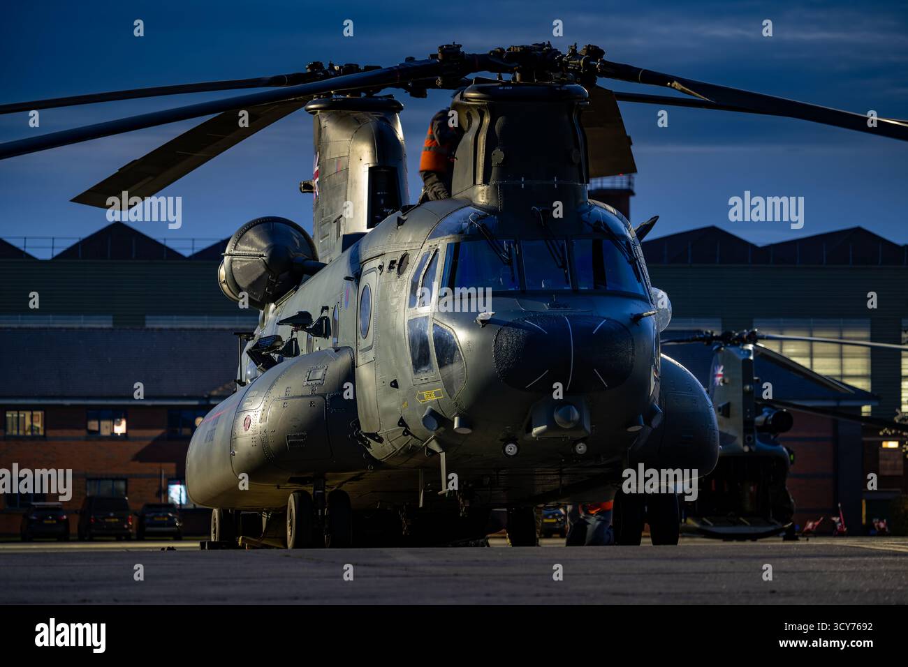Royal Air Force Chinook and Apache helicopters on display during a ...