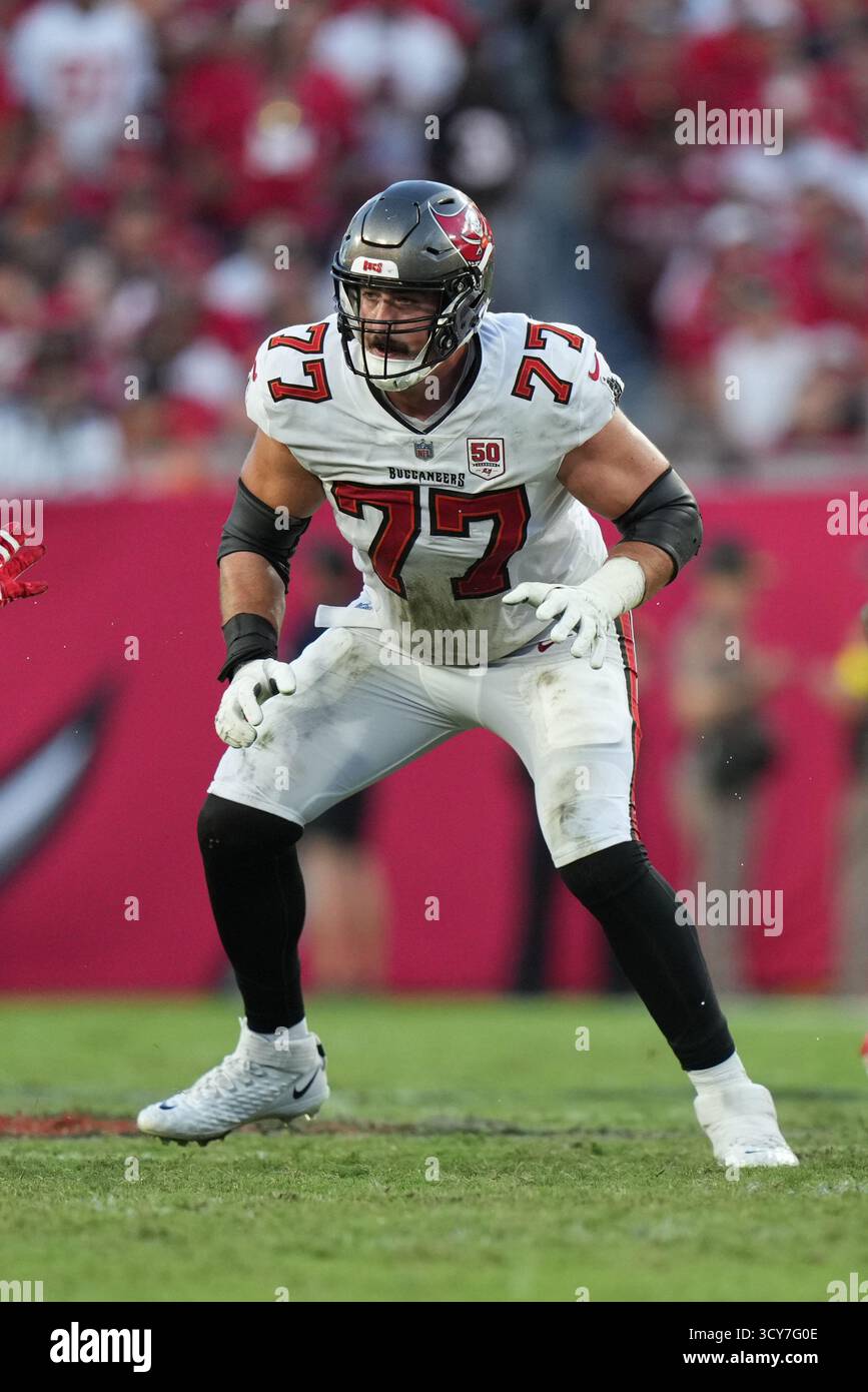 Tampa Bay Buccaneers offensive tackle Charlie Heck (77) protects the ...