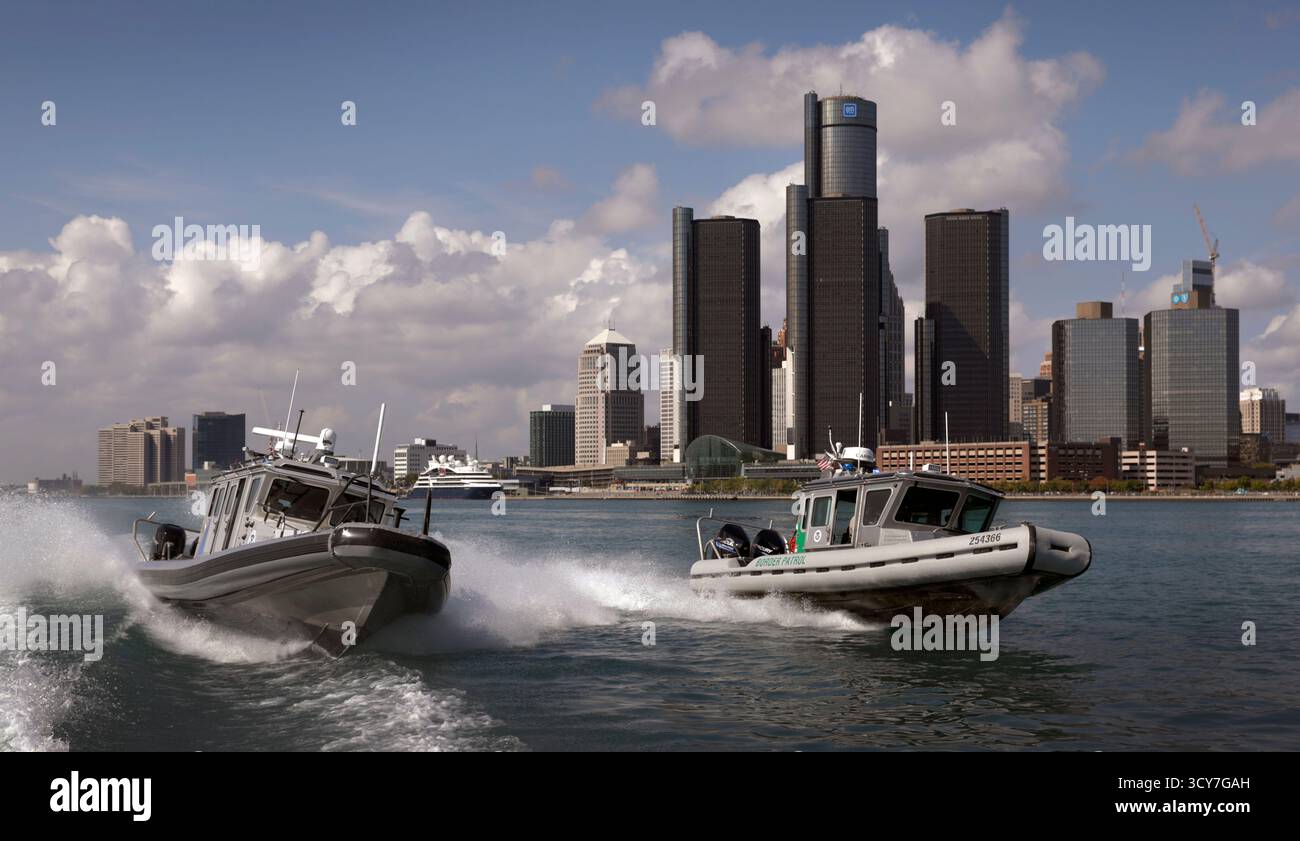 A U.S. Border Patrol SAFE boat, right, and a U.S. Customs and Border ...