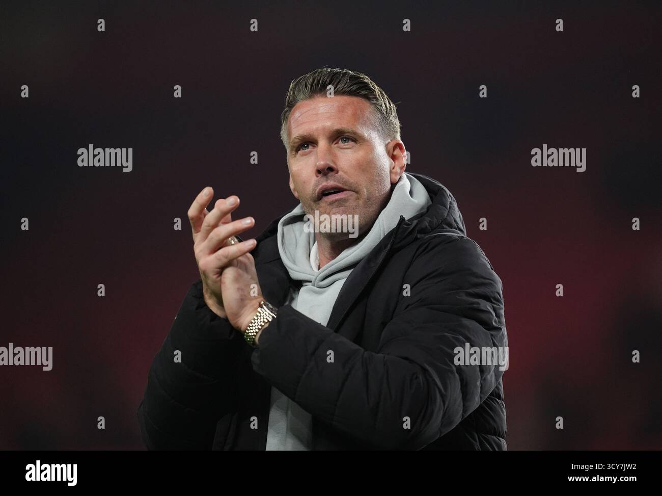 Middlesbrough manager Rob Edwards acknwoledges the crowd at the final ...