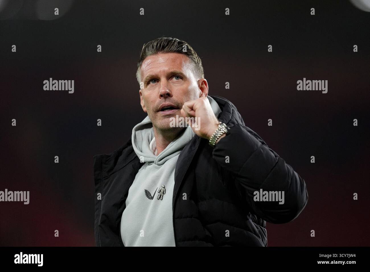 Middlesbrough manager Rob Edwards acknwoledges the crowd at the final ...