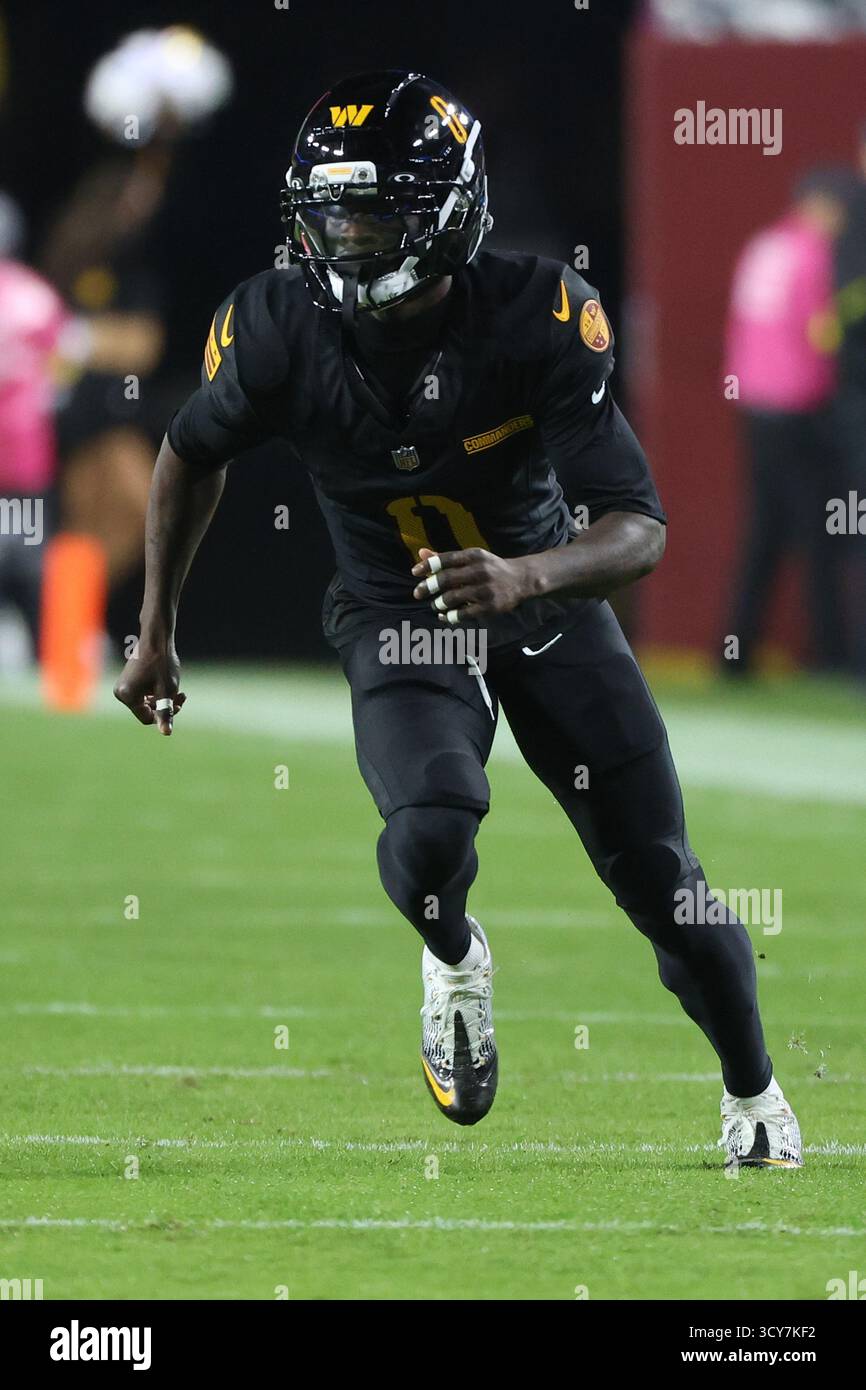 Washington Commanders cornerback Mike Sainristil (0) rushes during an ...