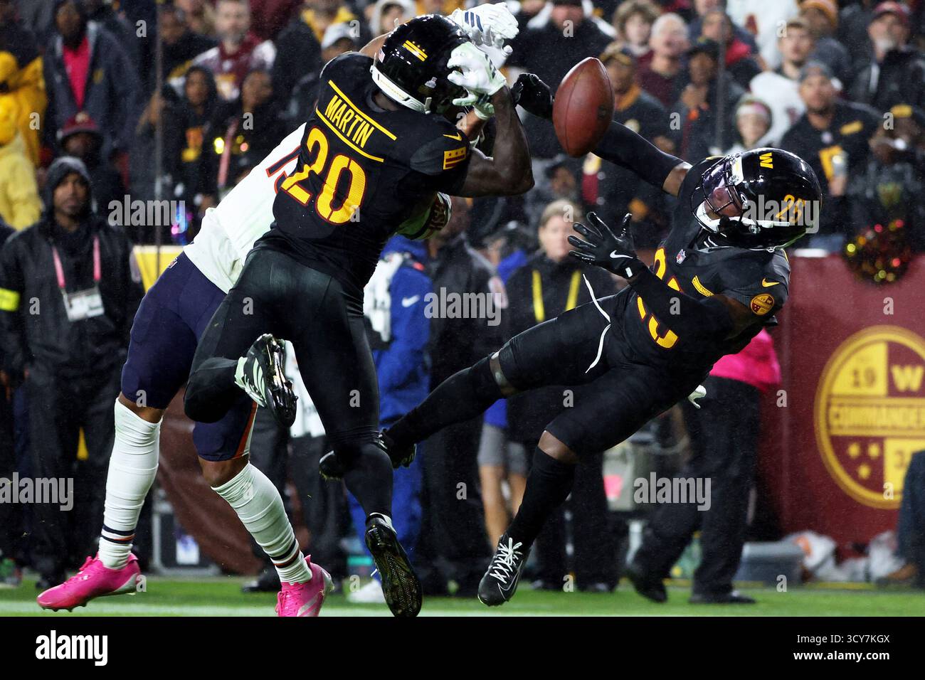 Washington Commanders safety Darnell Savage (25) deflects a pass during an NFL football game ...