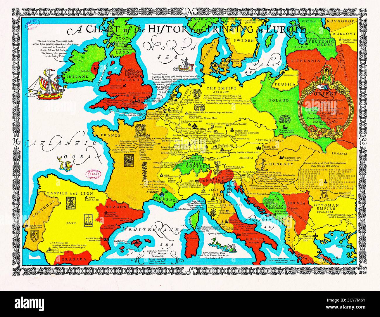 A Chart of the History of Printing in Europe - 19th Century Educational ...