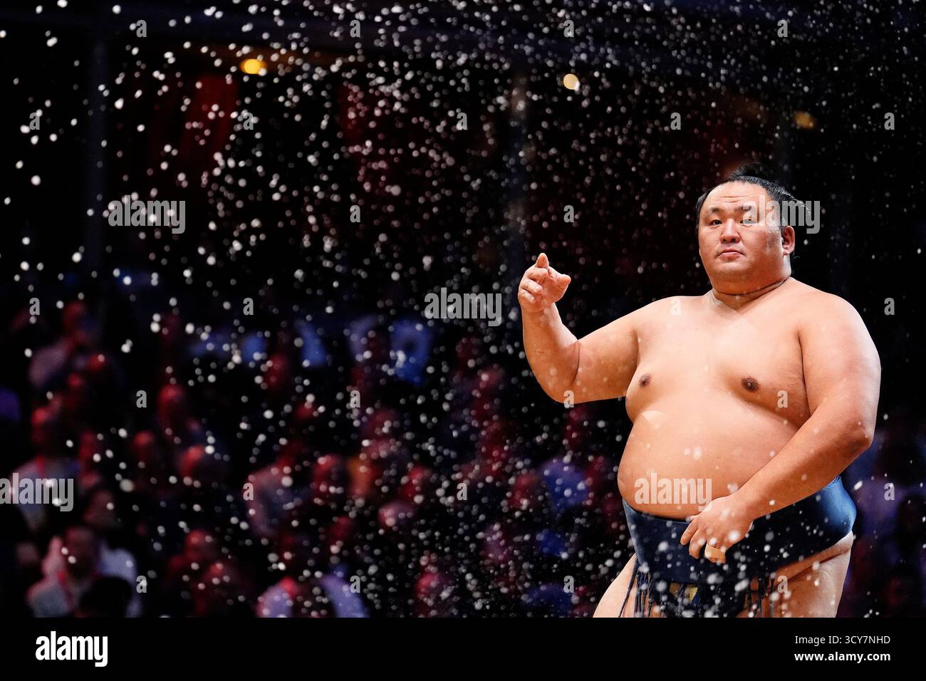 Tamawashi battles with Kirishima in the Makuuchi Division bout on day three of the Grand Sumo ...