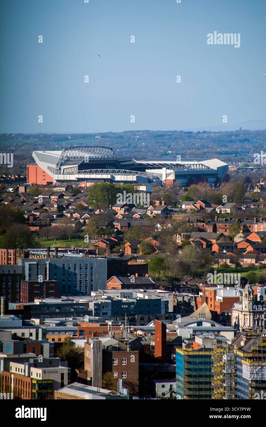 cityscape of Anfield football stadium ,from Liverpool Cathedral Tower ...