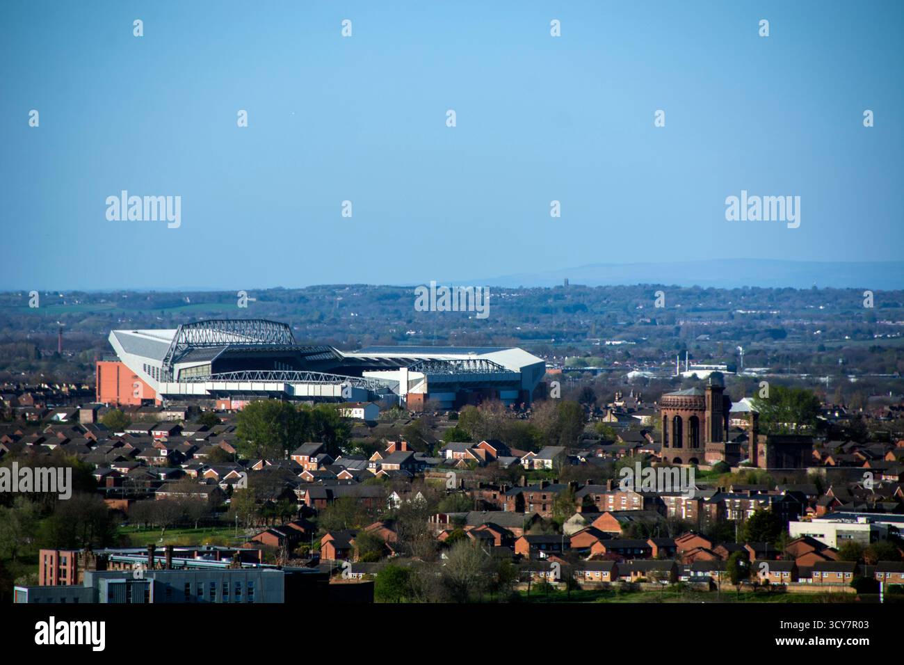 cityscape of Anfield football stadium ,from Liverpool Cathedral Tower ...