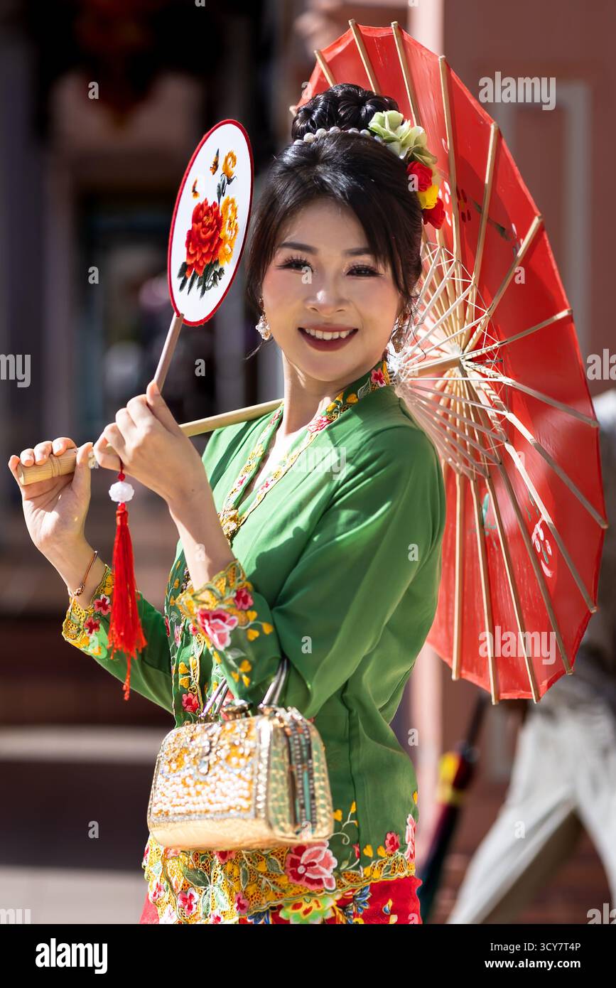 Lady in traditional costume of Baba Nyonya in Malacca, state of ...