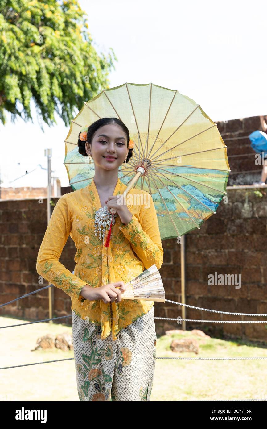 Lady in traditional costume of Baba Nyonya in Malacca, state of ...