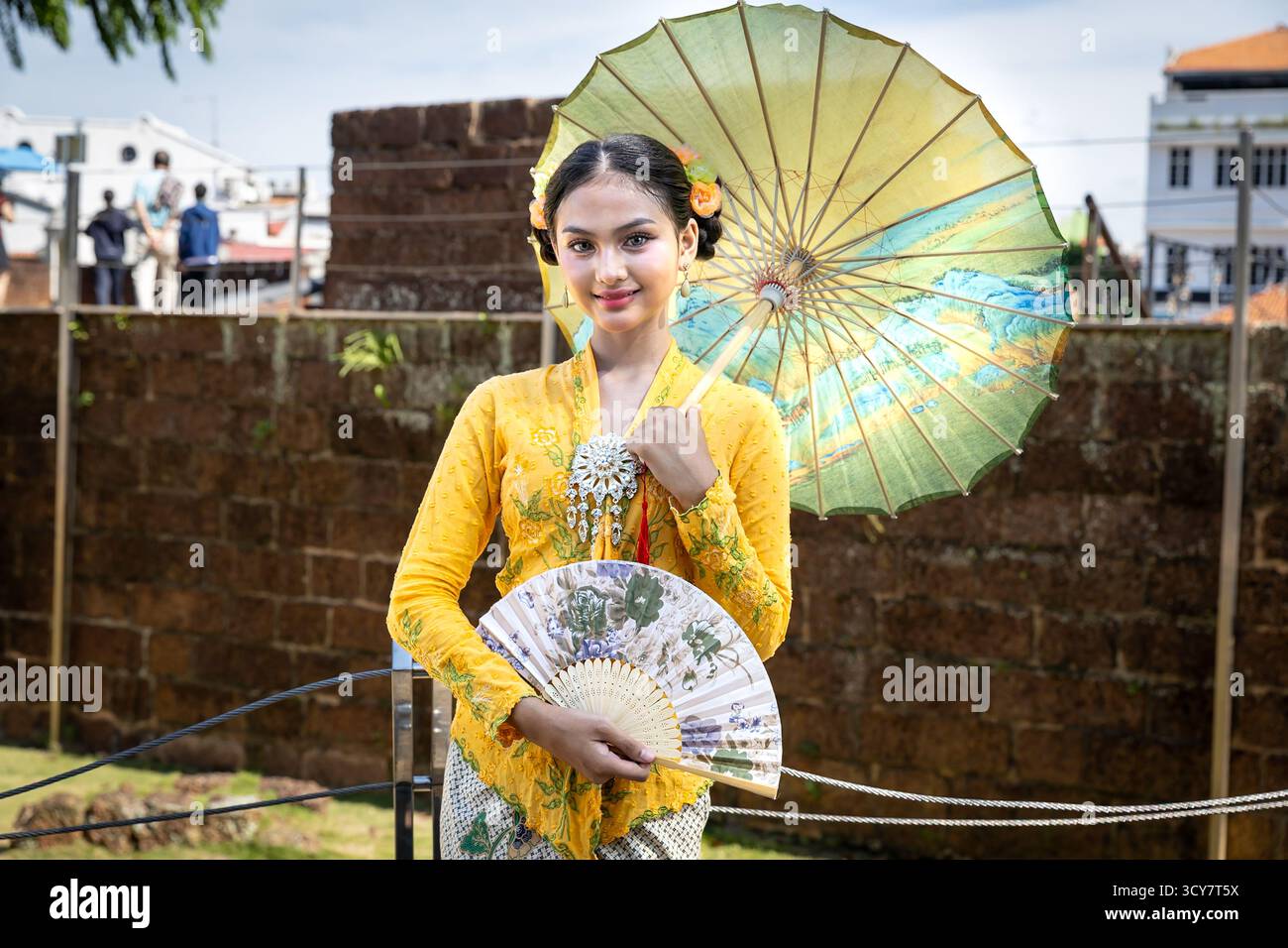 Lady in traditional costume of Baba Nyonya in Malacca, state of ...