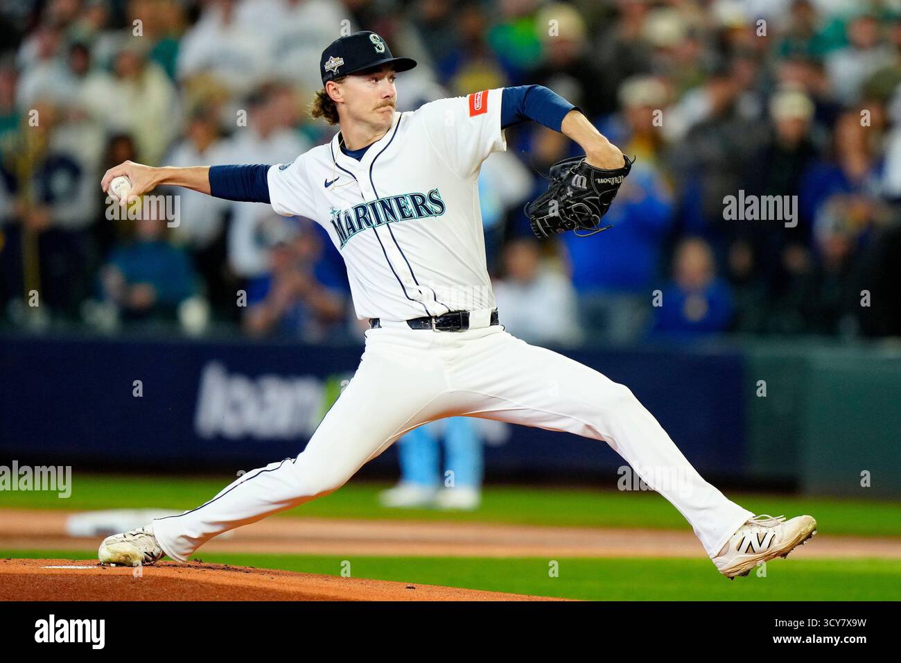 Seattle Mariners pitcher Bryce Miller works against the Toronto Blue ...