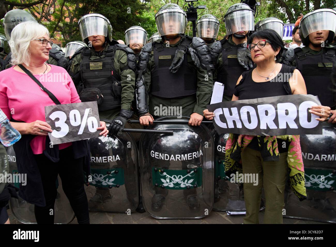 Anti-government demonstrators stands next to security forces ahead of ...