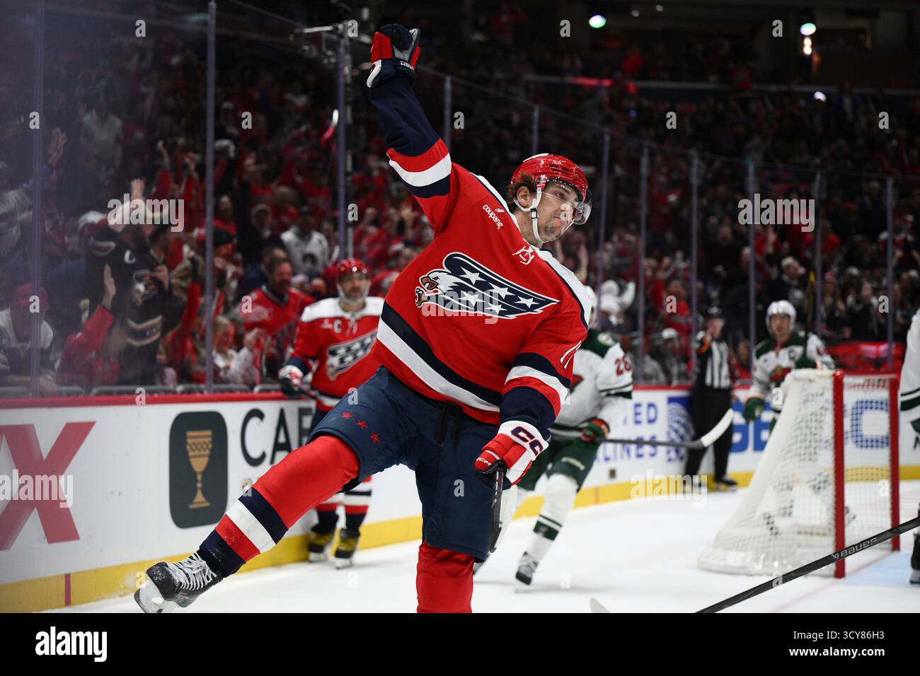 Washington Capitals center Dylan Strome (17) celebrates his goal during ...
