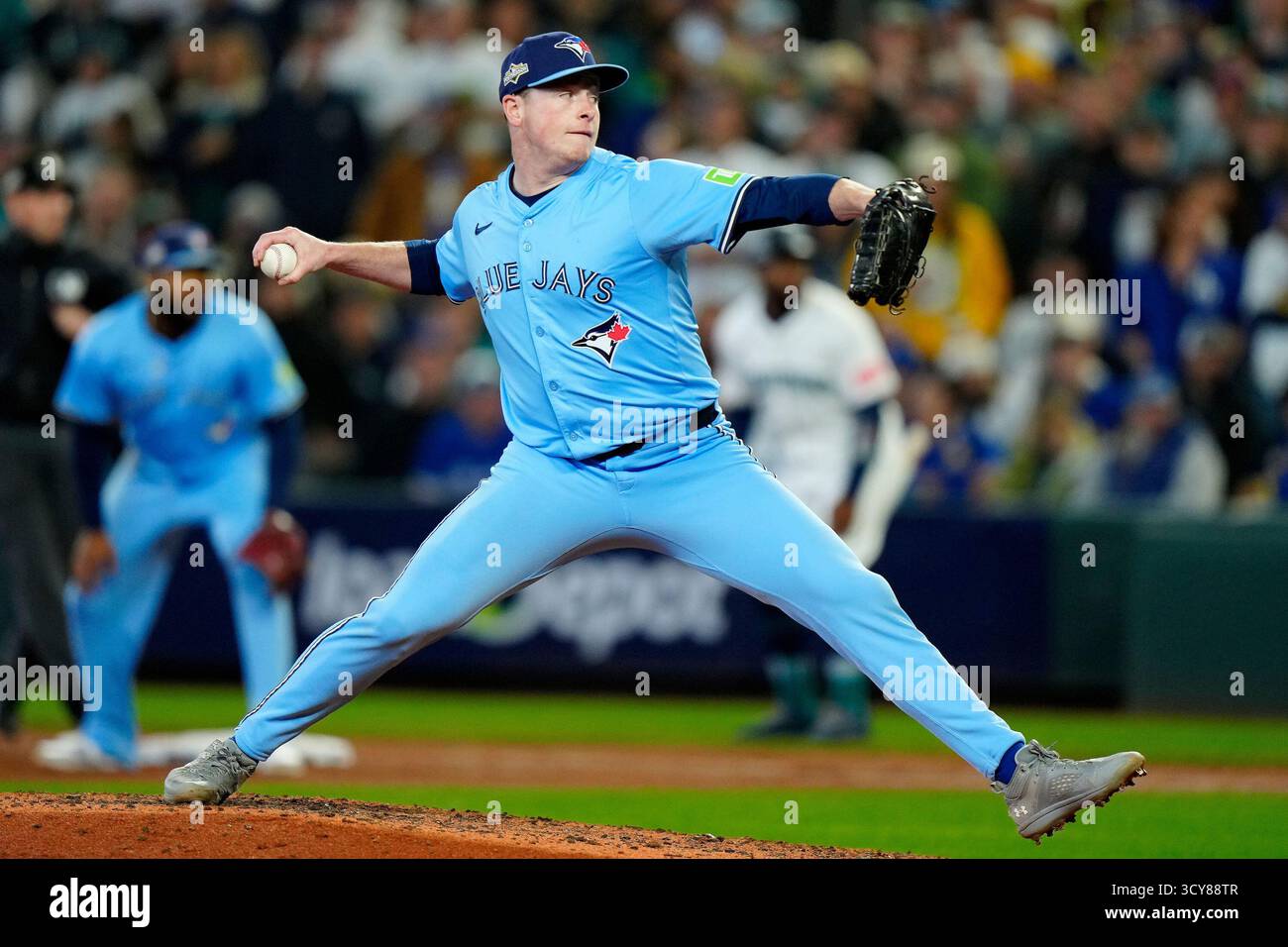 Toronto Blue Jays pitcher Louis Varland works against the Seattle ...