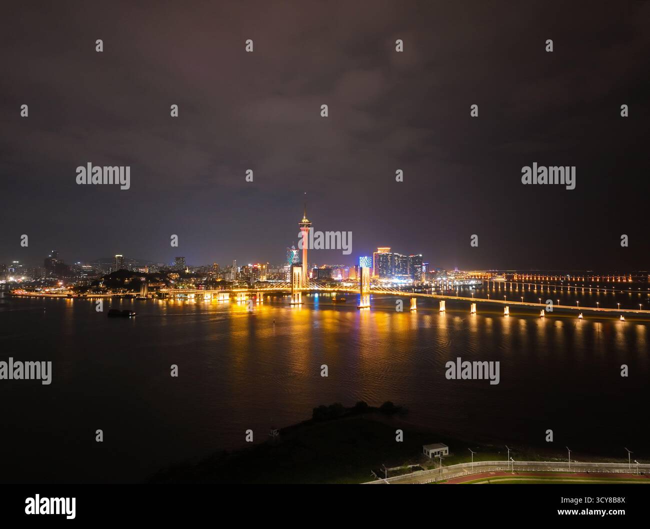 Aerial Photography of Hengqin Free Trade Zone and Macau Night Scene in ...