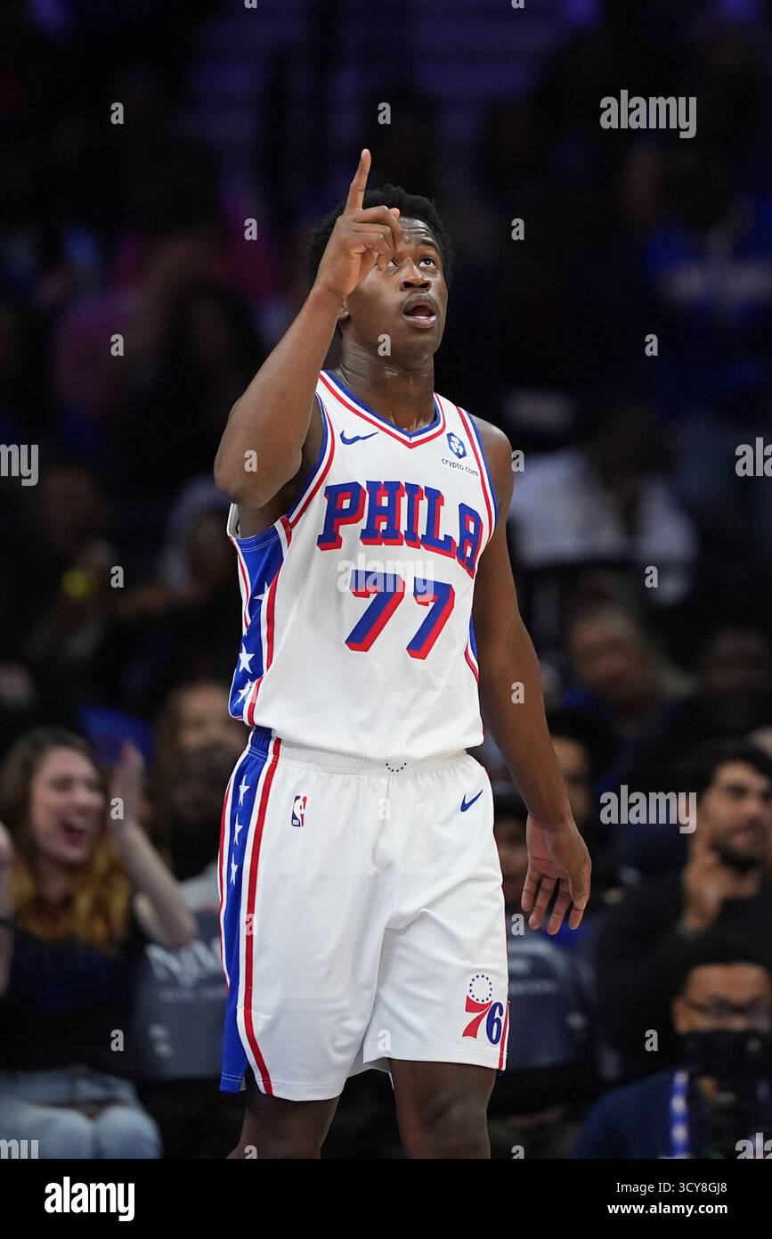Philadelphia 76ers' Vj Edgecombe reacts during a preseason NBA ...