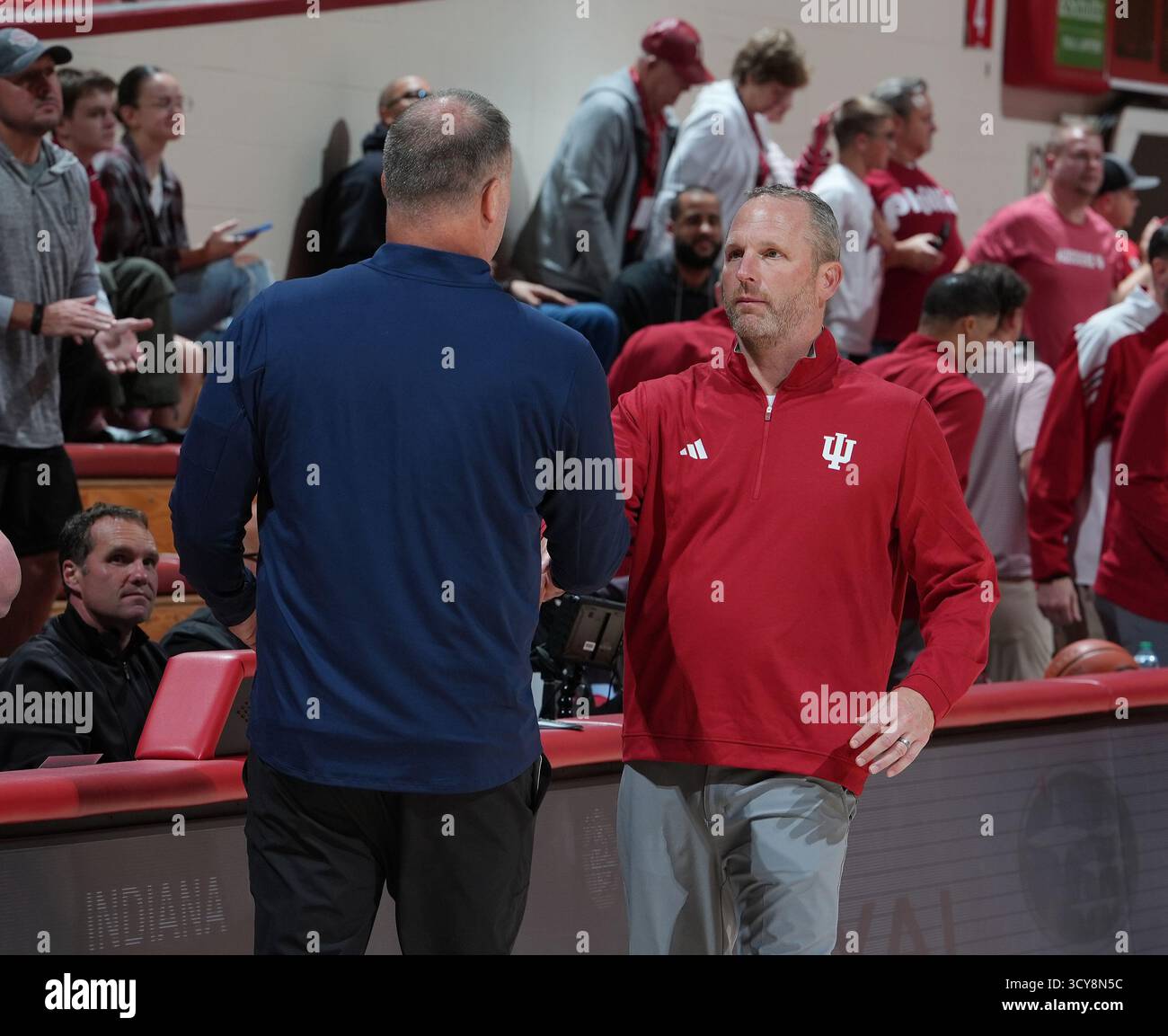 BLOOMINGTON, IN - OCTOBER 17: Marian Knights coach Pat Knight shakes ...