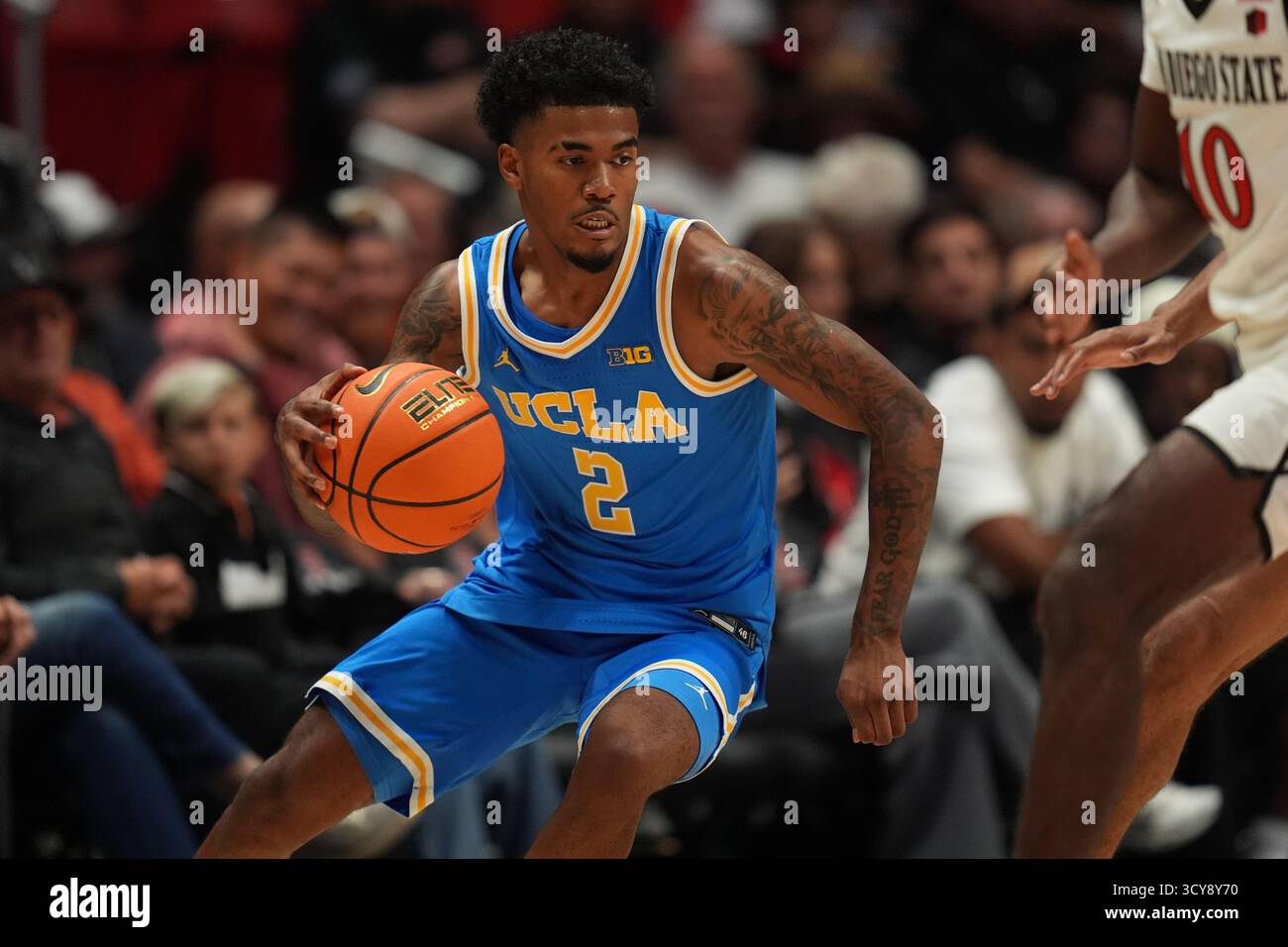 UCLA guard Donovan Dent (2) dribbles during the second half of an NCAA ...