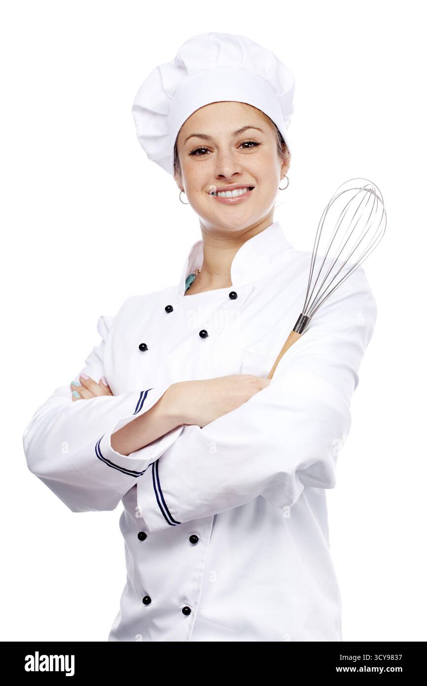 Chef standing with arms crossed on white background Stock Photo - Alamy