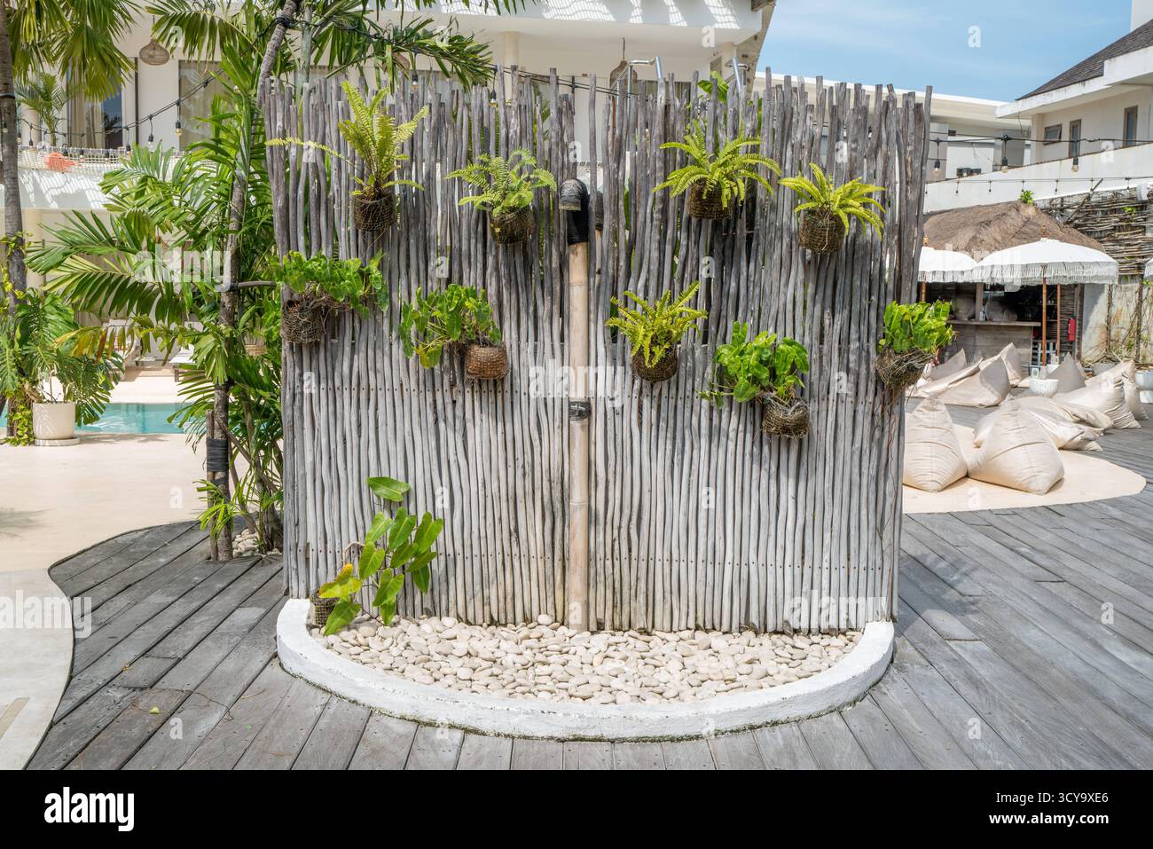 Shower with plants on the back wall canggo beach bali indonesia Stock ...