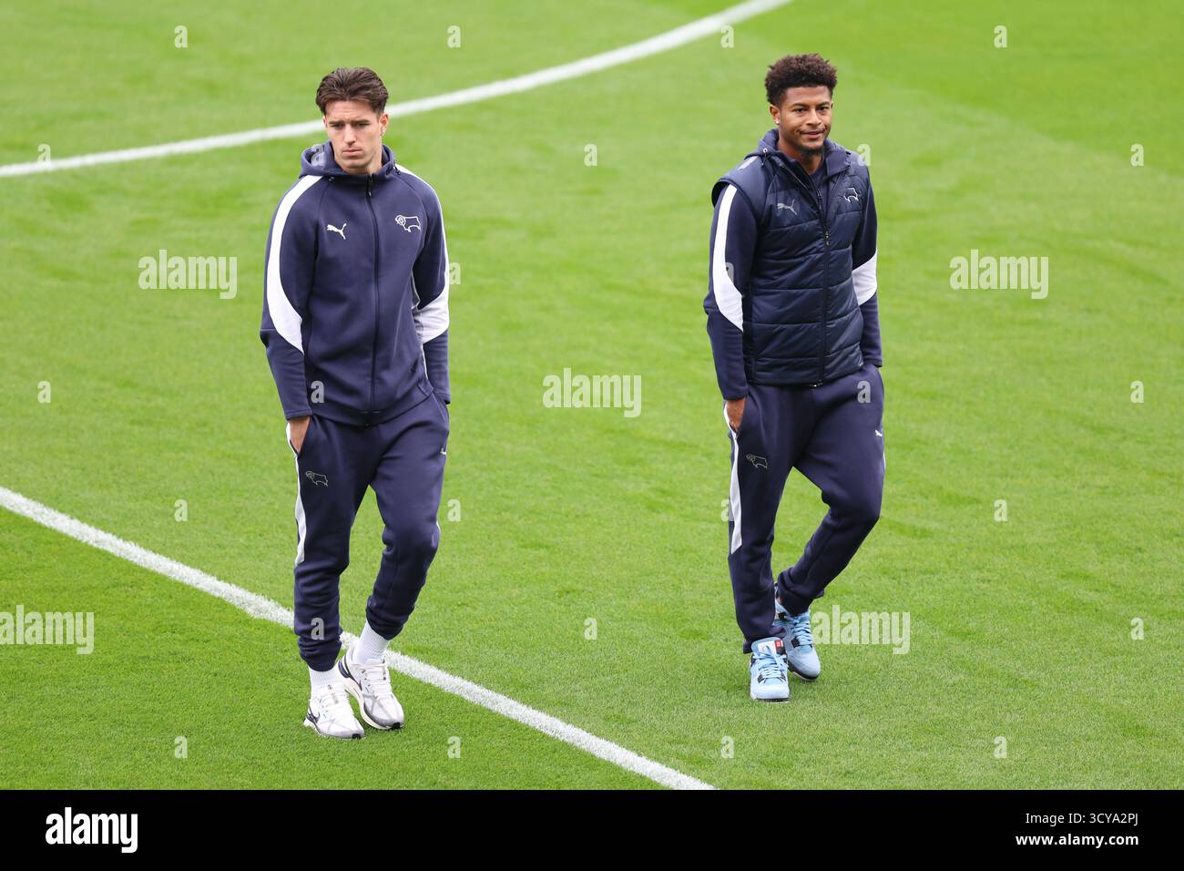 Derby County players walk onto the pitch prior to kick-off of the Sky ...