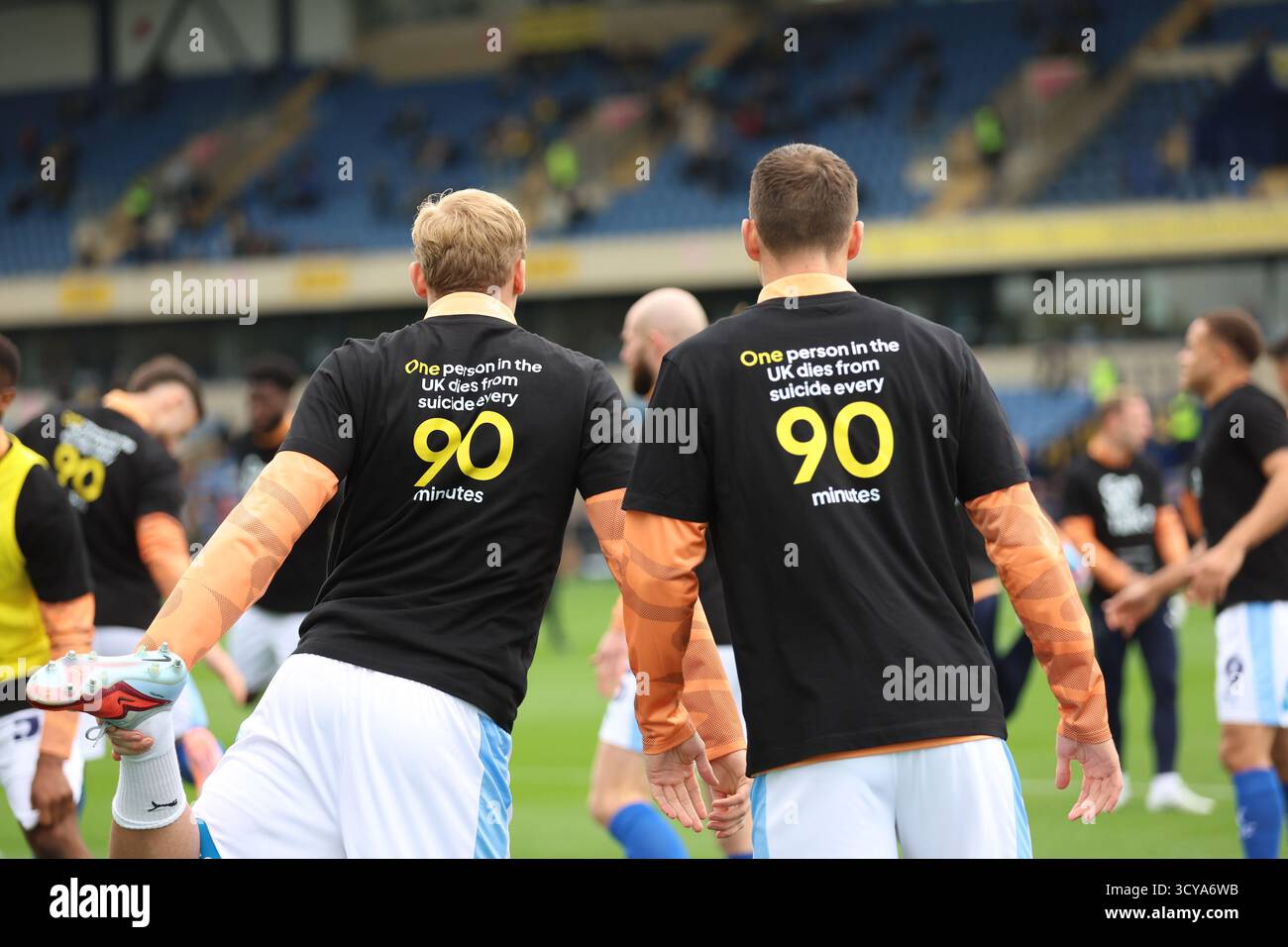 Derby County players warming up prior to kick-off ahead of the Sky Bet ...
