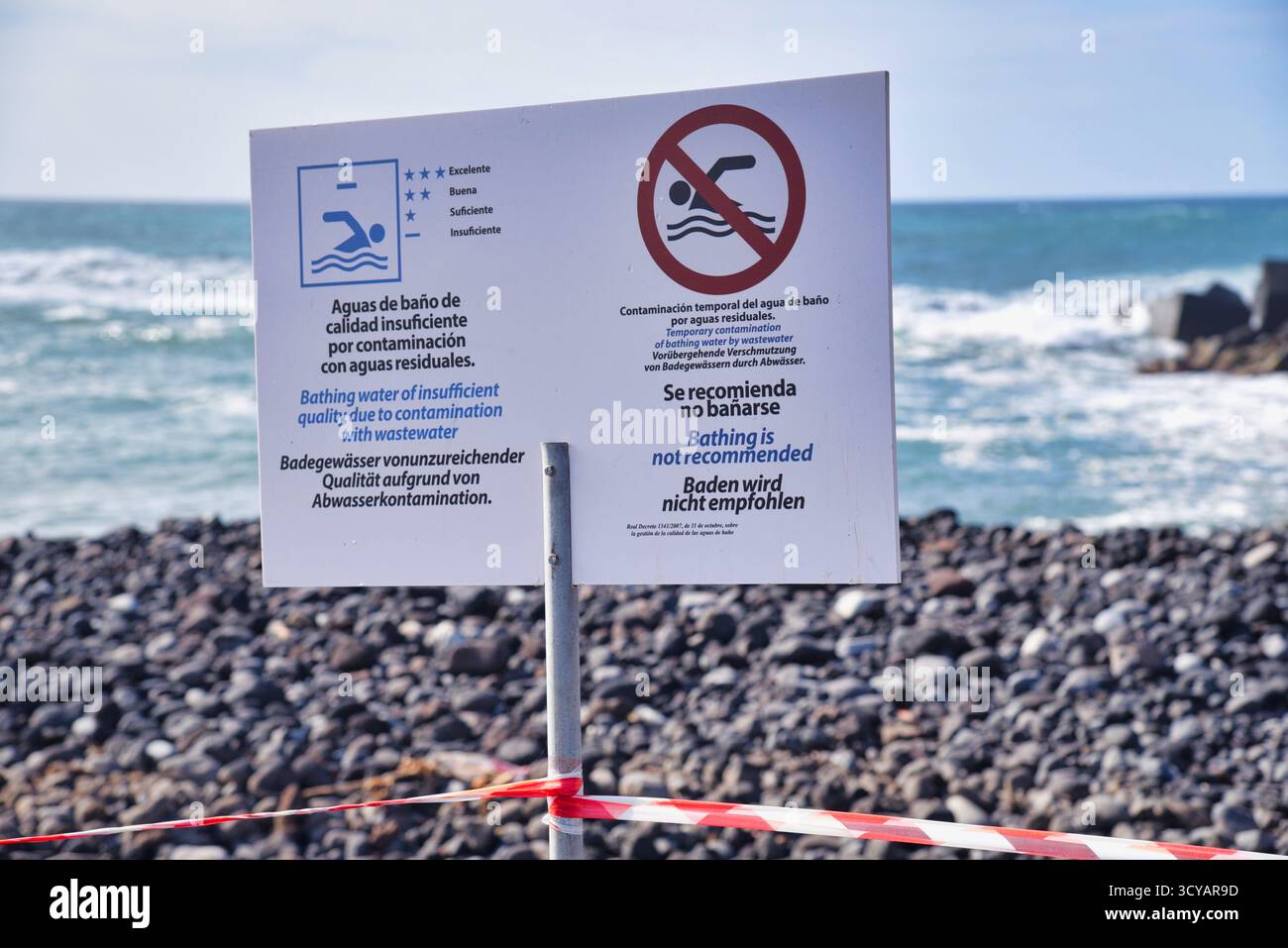 Beach closed signs due to "unsafe water" from bacteria run off from ...