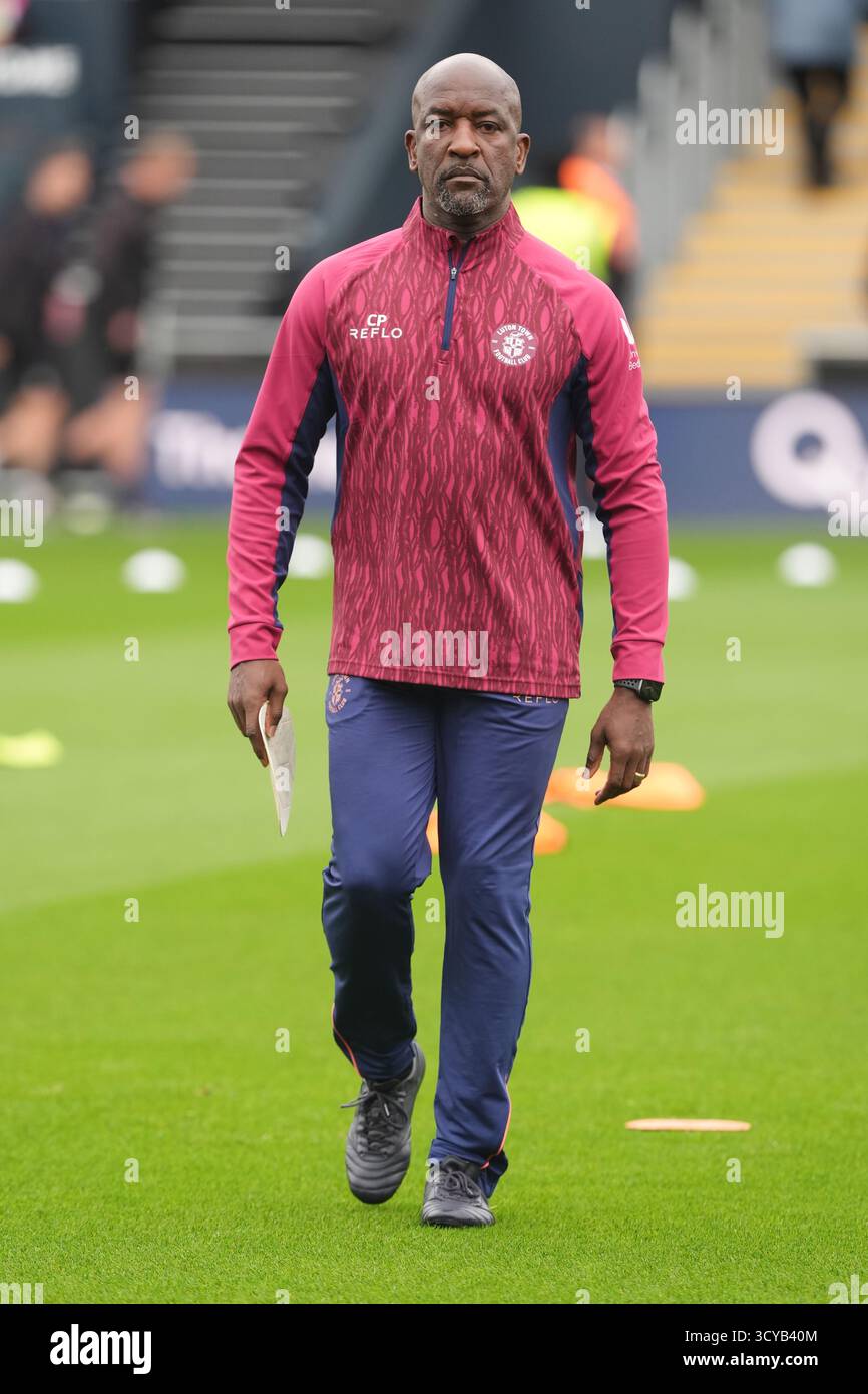 Luton Town assistant manager Chris Powell during the warm up before the ...