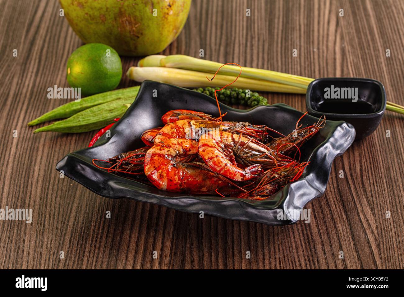 Roasted tiger prawns with garlic snack Stock Photo - Alamy