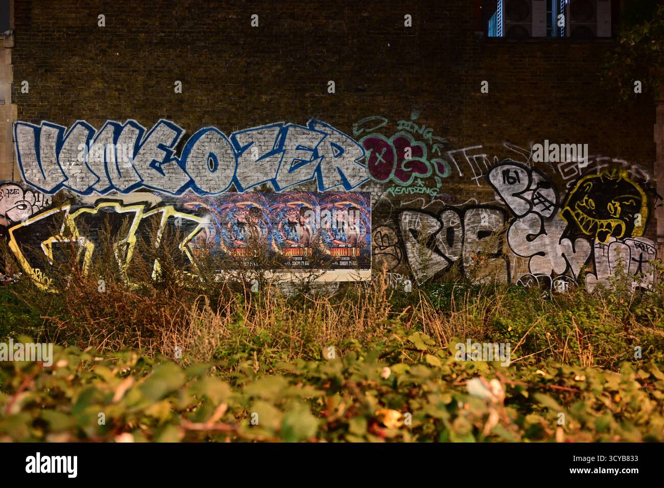 London, United Kingdom, October 9 2025. Graffiti Covered Brick Wall In ...