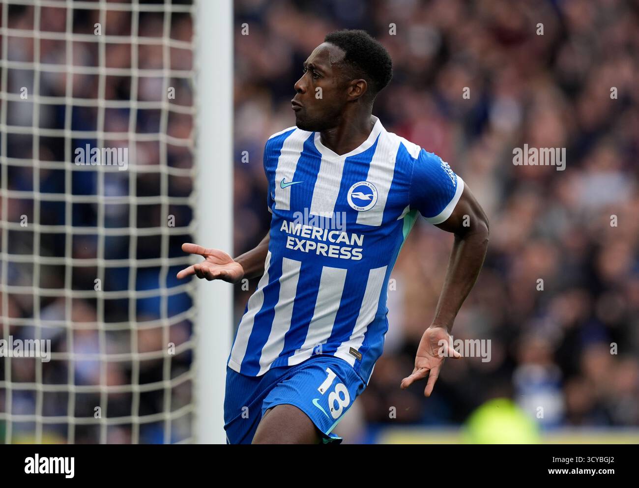 Brighton and Hove Albion's Danny Welbeck celebrates after scoring his ...