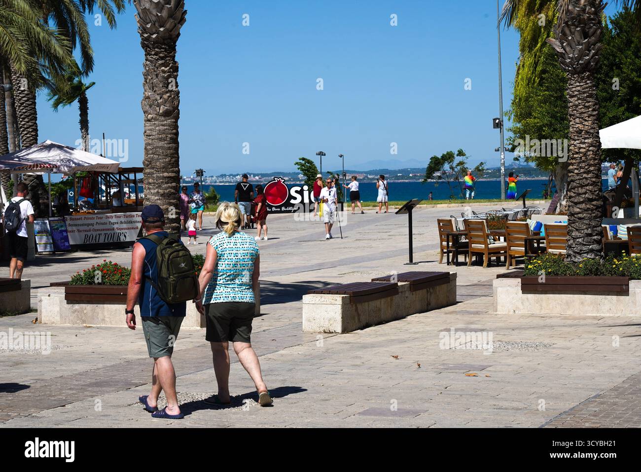 Side, Turkey - September 17, 2025: A Vibrant Beachfront Scene with Palm ...