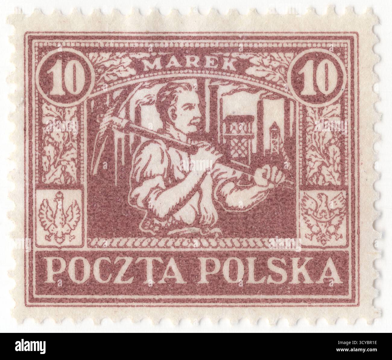 POLAND — 1922 May 29: 10 marka lilac-brown postage stamp depicting ...